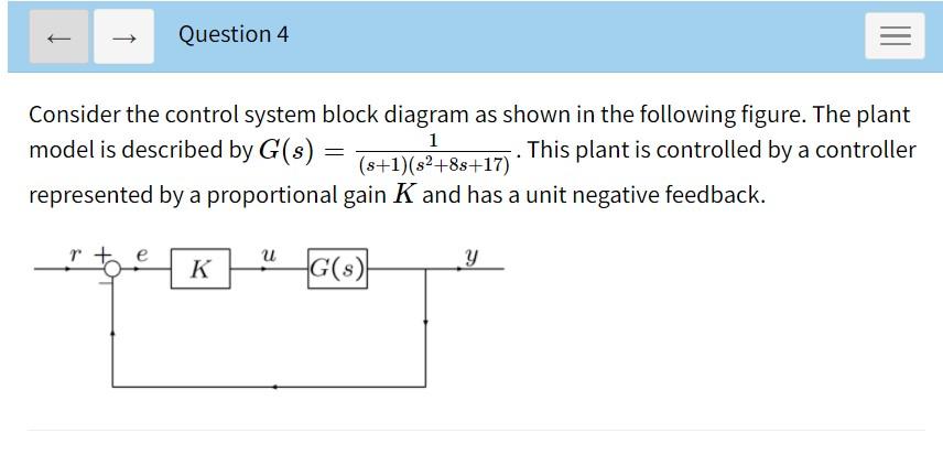 Solved 4 Question 4 III 1 Consider the control system block | Chegg.com