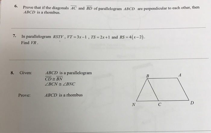 Solved 6. Prove that if the diagonals AC and BD of | Chegg.com