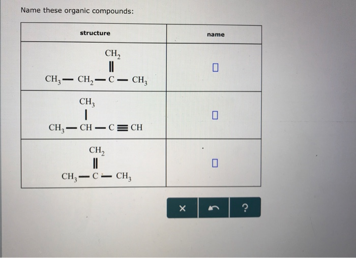 Solved Name these organic compounds: structure name CH CH, | Chegg.com
