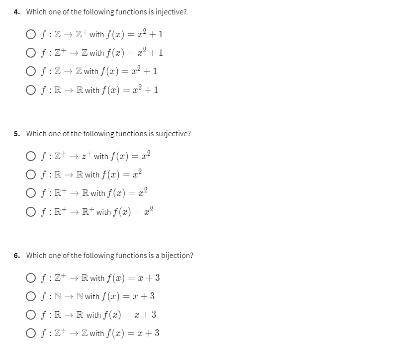 Solved 4. Which one of the following functions is injective? | Chegg.com