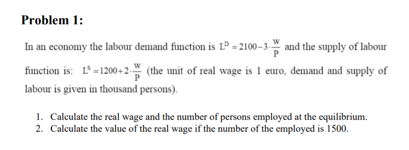 Solved Problem 1: w In an economy the labour demand function | Chegg.com