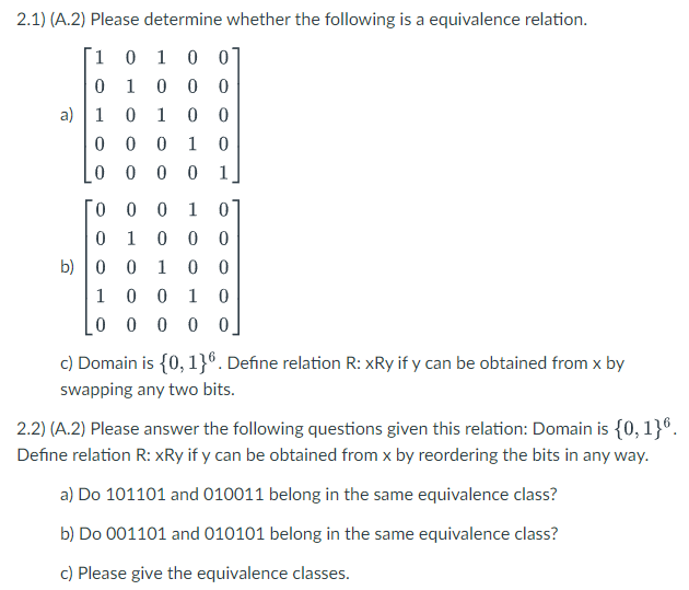 Solved 2.1) (A.2) Please determine whether the following is | Chegg.com