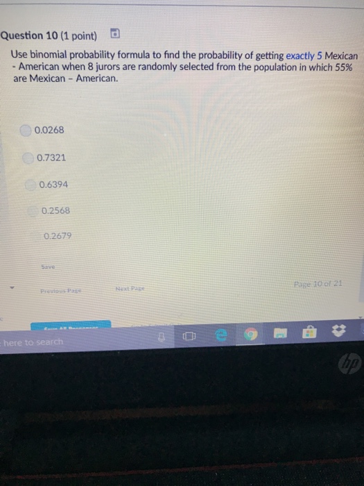 Solved Question 10 (1 point) Use binomial probability | Chegg.com