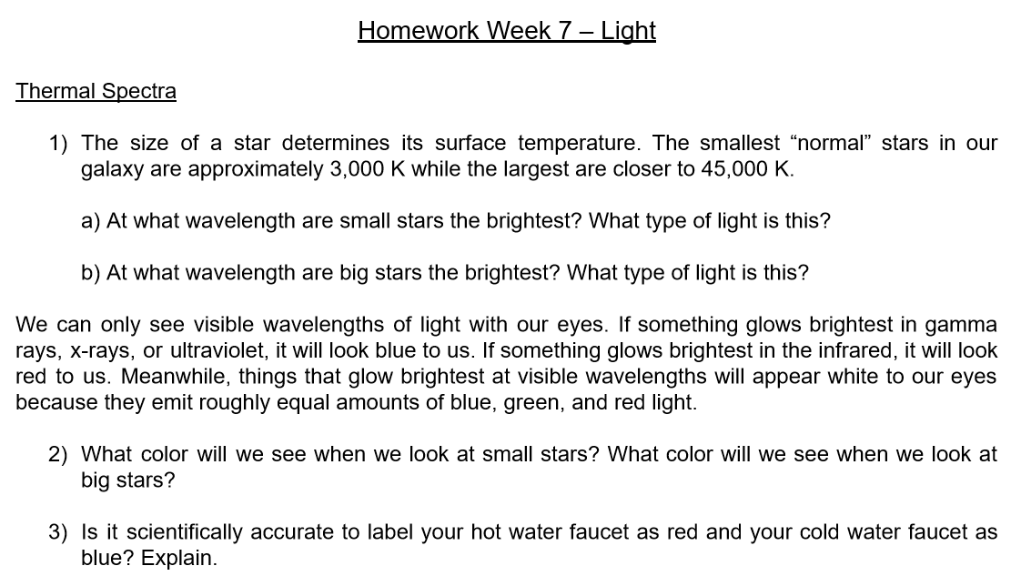 Solved Thermal Spectra 1) The size of a star determines its | Chegg.com