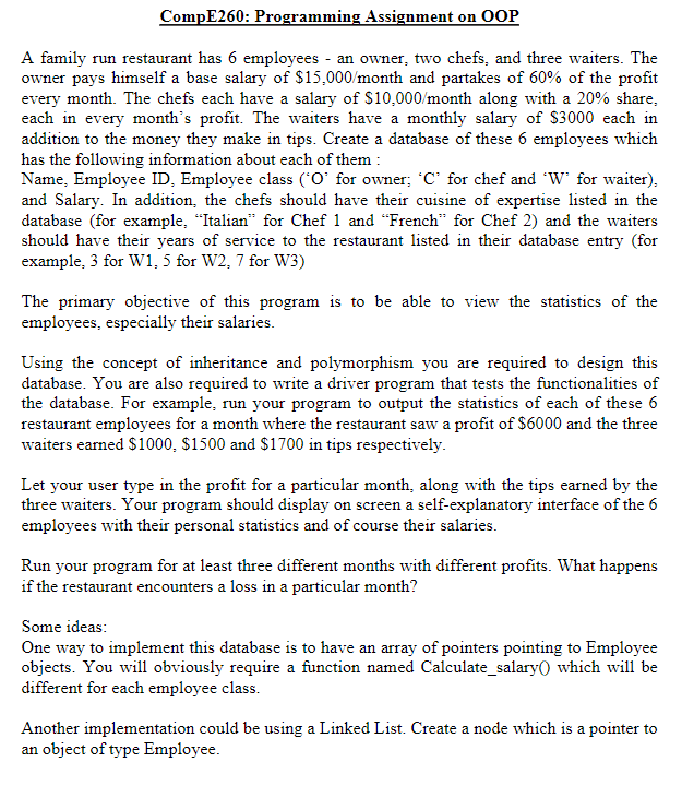 CompE260: Programming Assignment on OOP A family run | Chegg.com