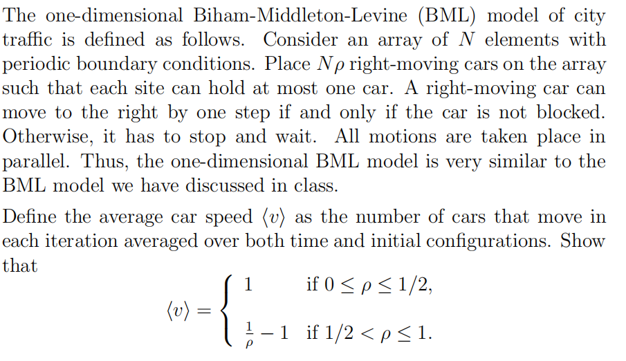 Solved The one-dimensional Biham-Middleton-Levine (BML) | Chegg.com