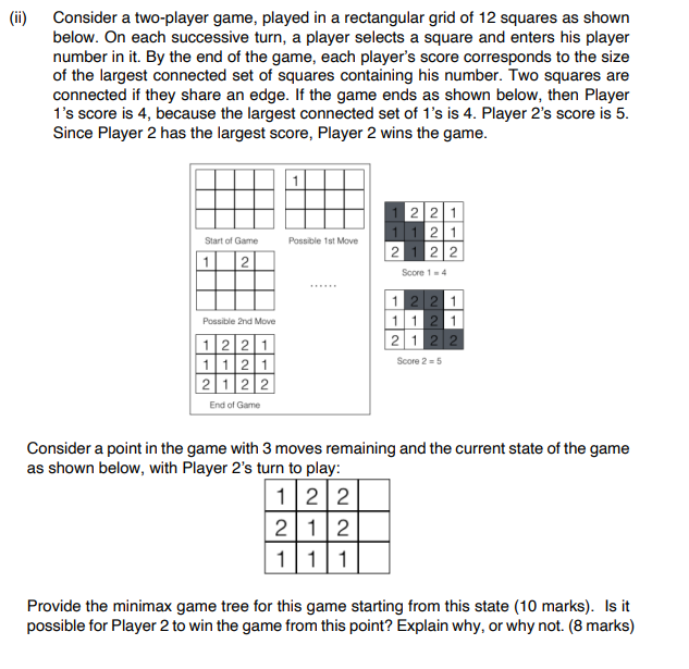 Solved (i) Consider a two-player game, played in a | Chegg.com