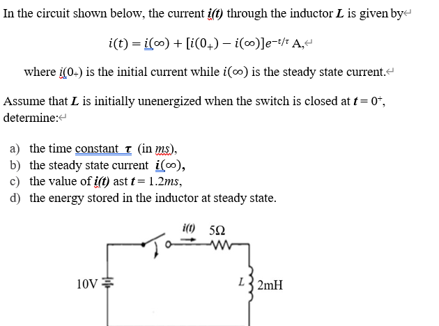 Solved In the circuit shown below, the current i(t) through | Chegg.com