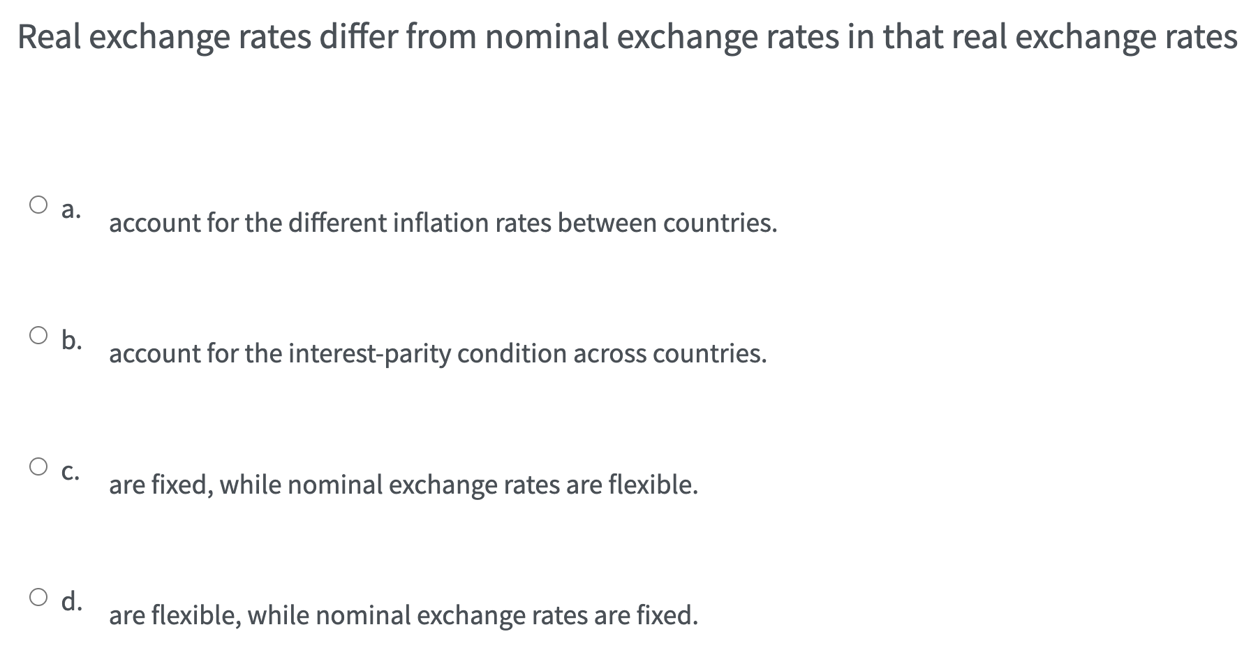 Solved Real exchange rates differ from nominal exchange | Chegg.com