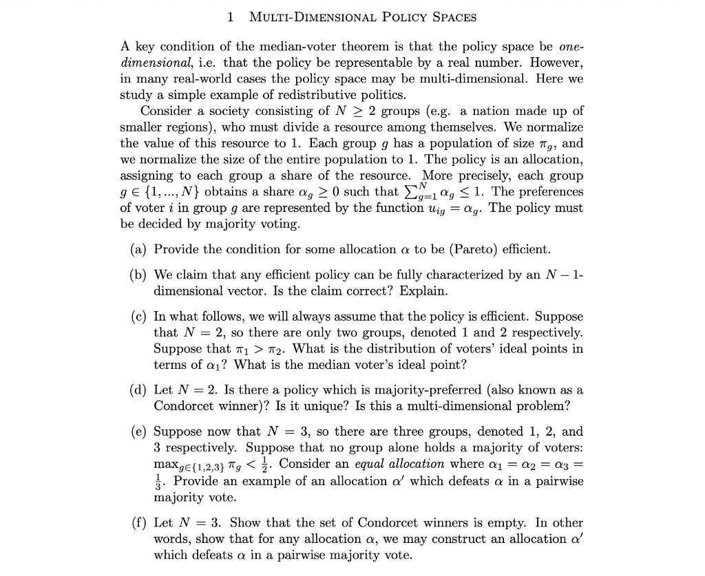 Solved 1 Multi-Dimensional Policy Spaces A key condition of | Chegg.com