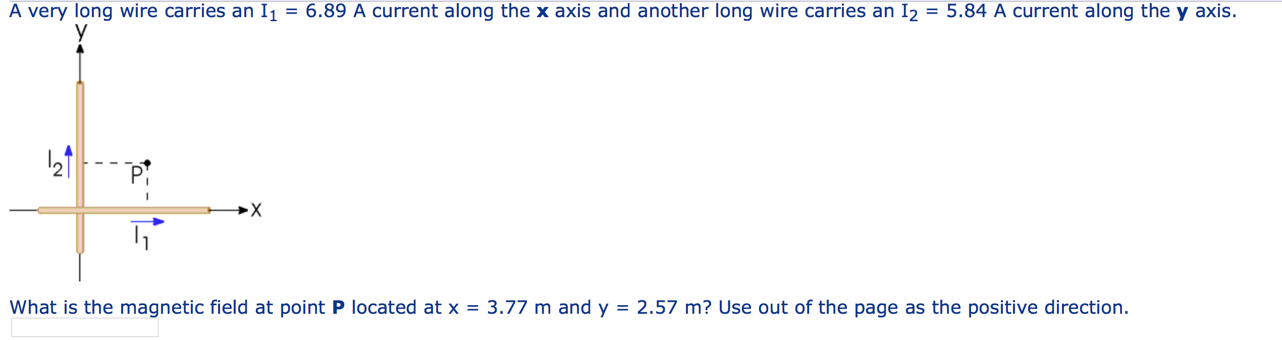 Solved A very long wire carries an 11 = 6.89 A current along | Chegg.com