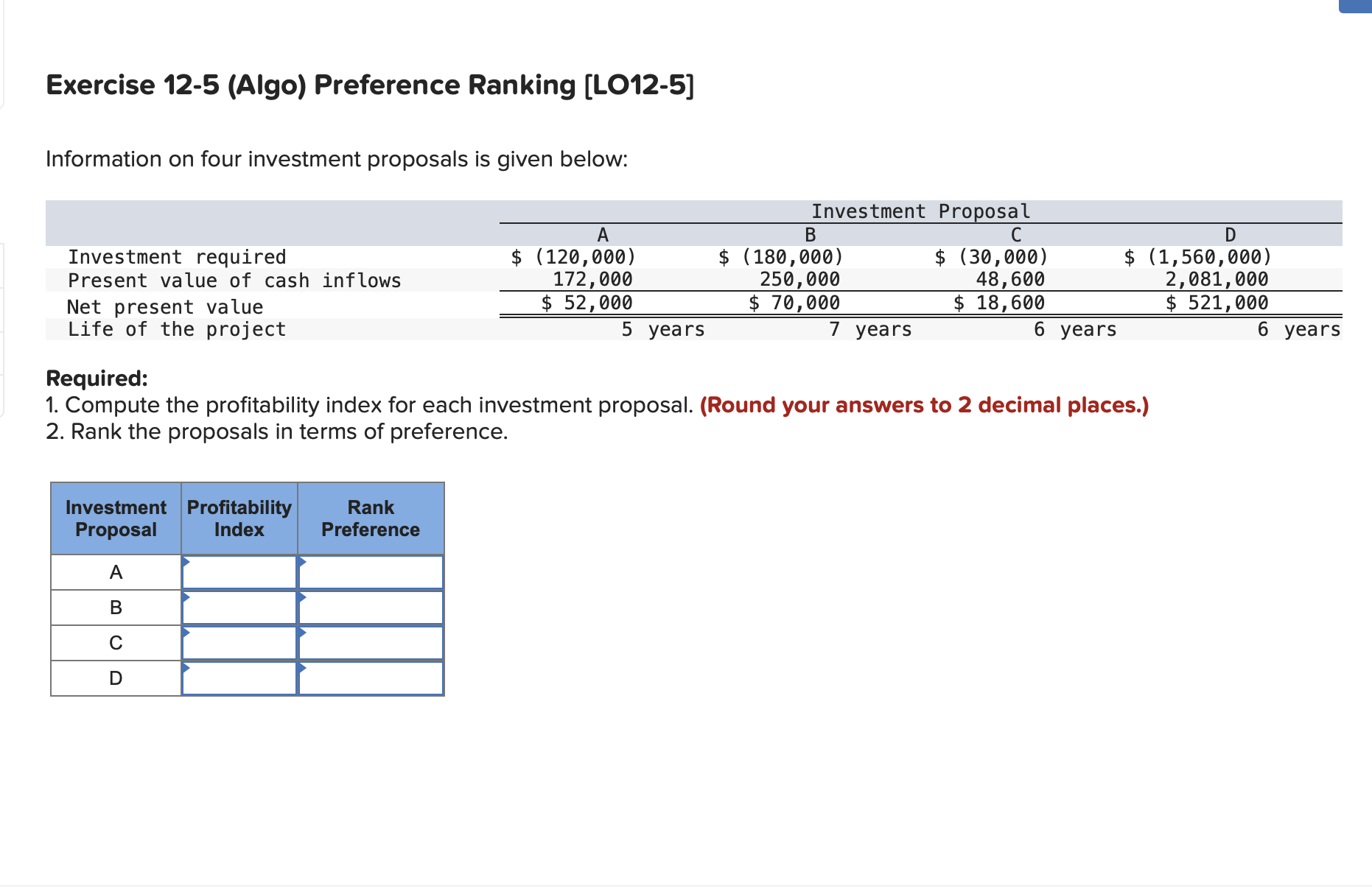 Solved Exercise 12-5 (Algo) Preference Ranking [LO12-5] | Chegg.com