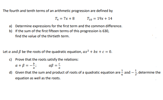 Solved The Fourth And Tenth Terms Of An Arithmetic