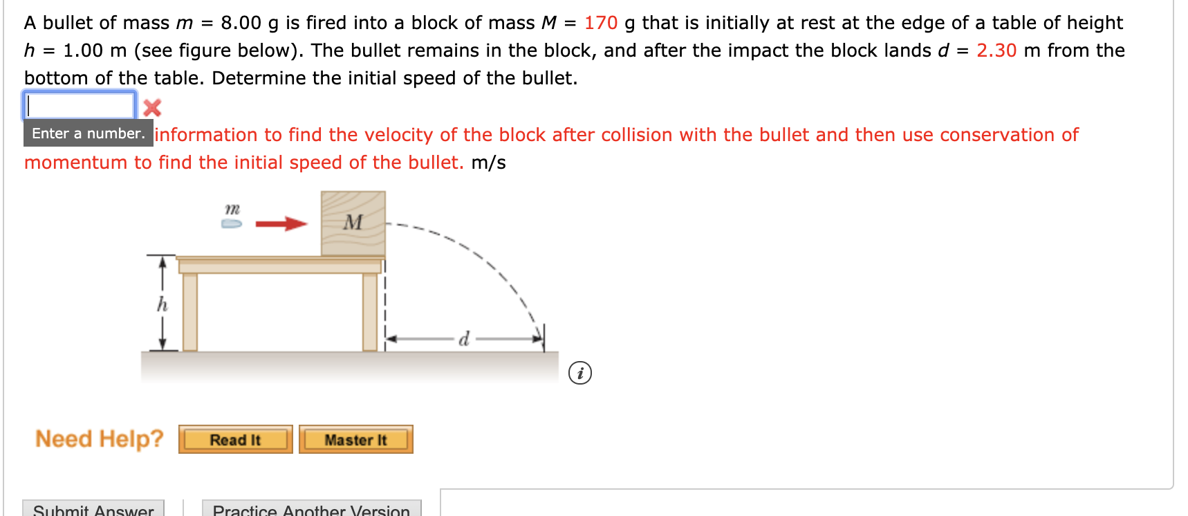 Solved A bullet of mass m = 8.00 g is fired into a block of | Chegg.com