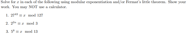 Solved Solve for x in each of the following using modular | Chegg.com