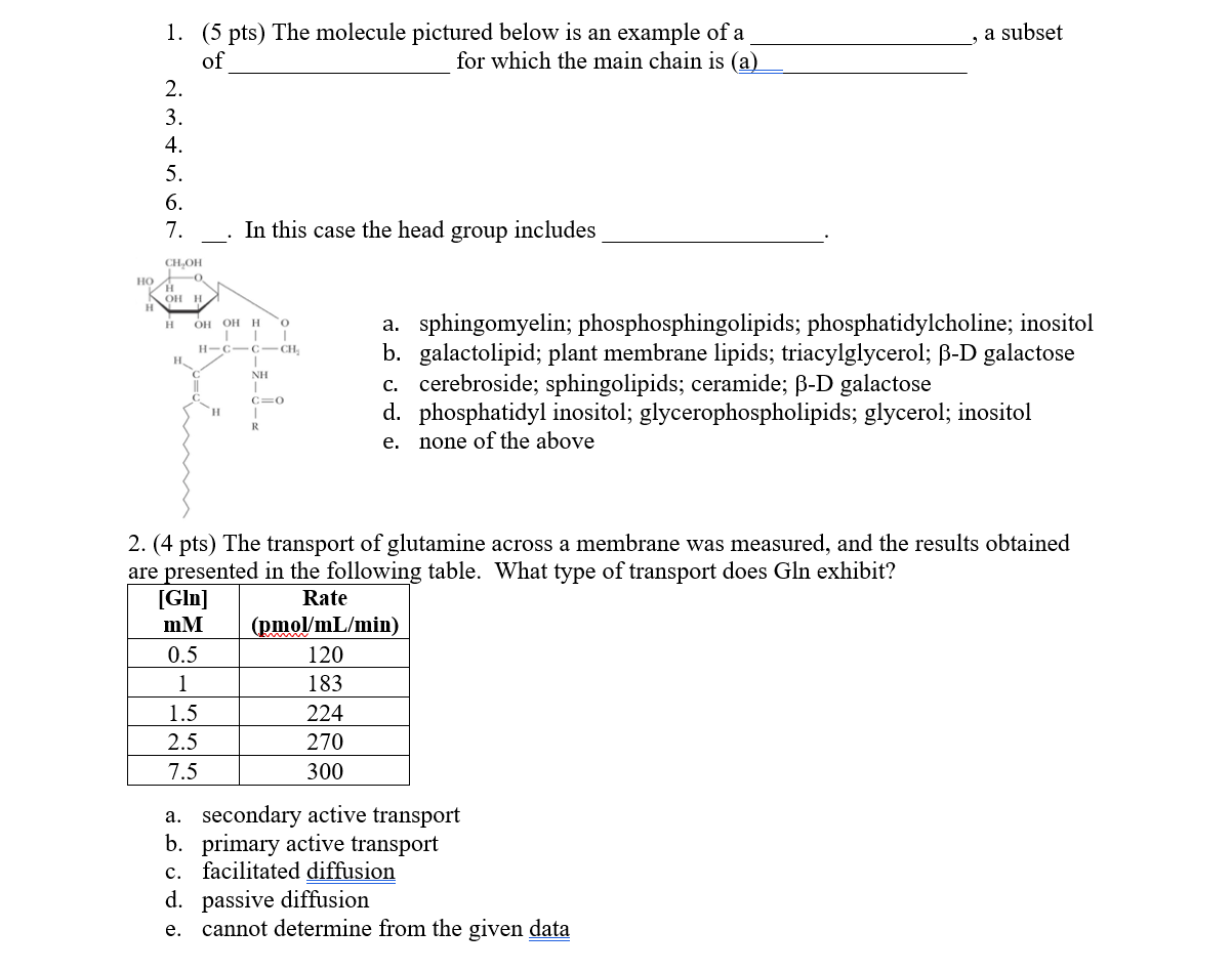 Solved a subset 1. (5 pts) The molecule pictured below is an | Chegg.com