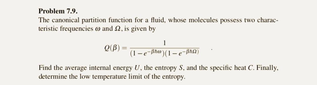 Solved Problem 7.9. The canonical partition function for a | Chegg.com
