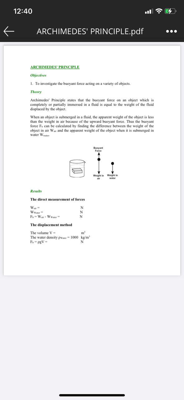 Solved 12:40 .. ARCHIMEDES' PRINCIPLE.pdf ... ARCHIMEDES | Chegg.com