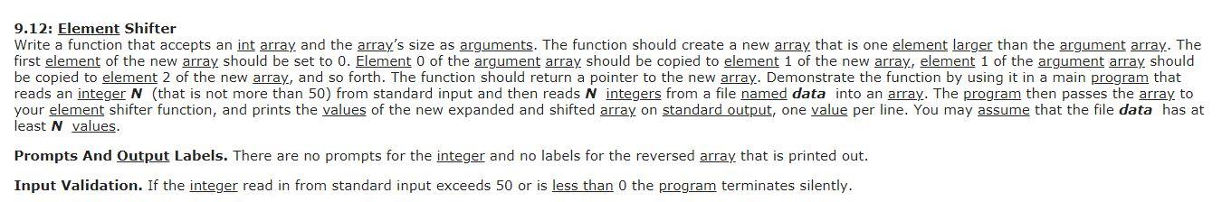 Solved 9.12: Element Shifter Write a function that accepts | Chegg.com