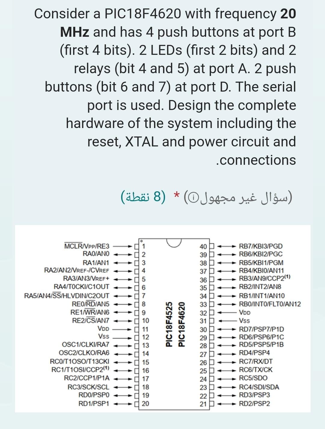 Solved Consider a PIC18F4620 with frequency 20 MHz and has 4 | Chegg.com