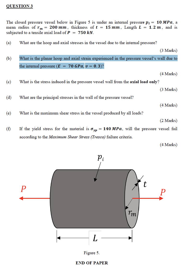 Solved QUESTION 3 The closed pressure vessel below in Figure | Chegg.com