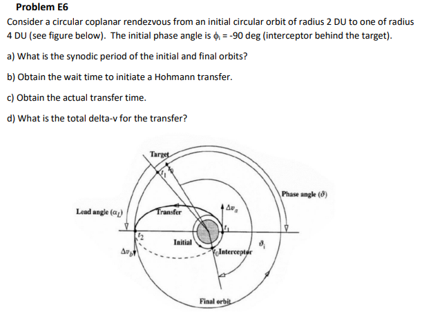 Solved Problem E6Consider a circular coplanar rendezvous | Chegg.com