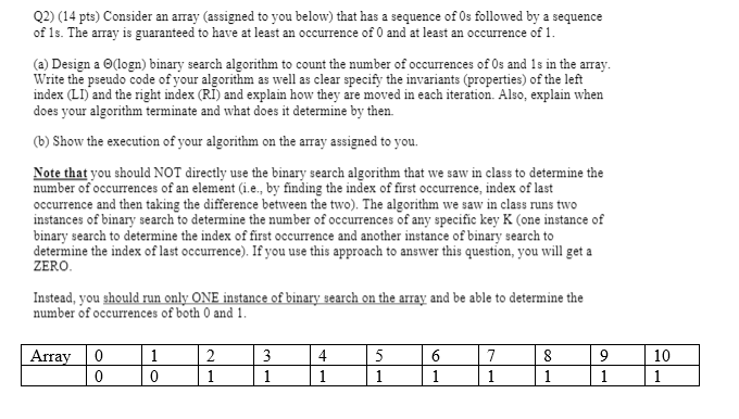 Solved Q2) (14 pts) Consider an array (assigned to you | Chegg.com