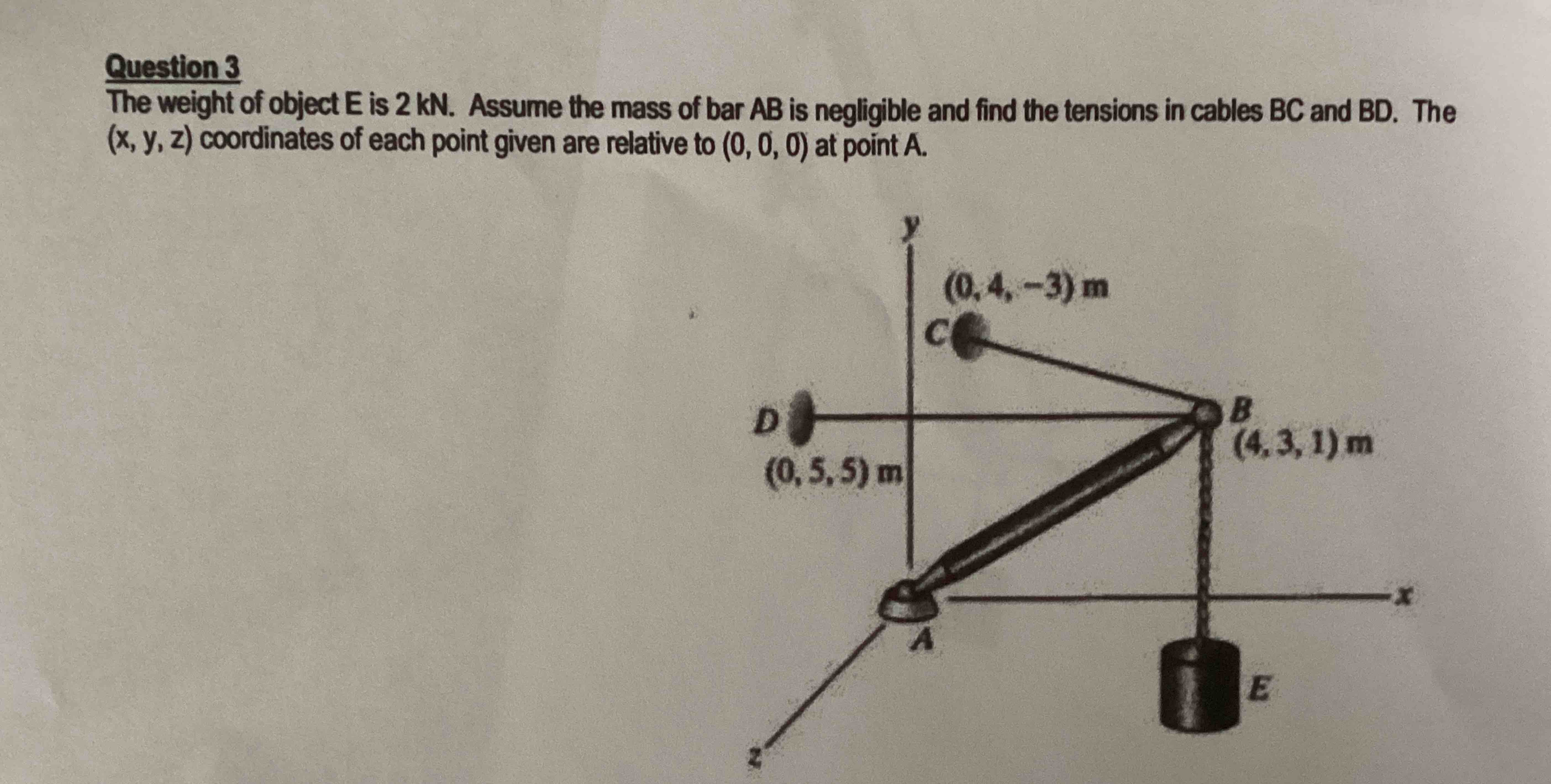 Solved Question 3The weight of object E ﻿is 2kN. ﻿Assume the | Chegg.com