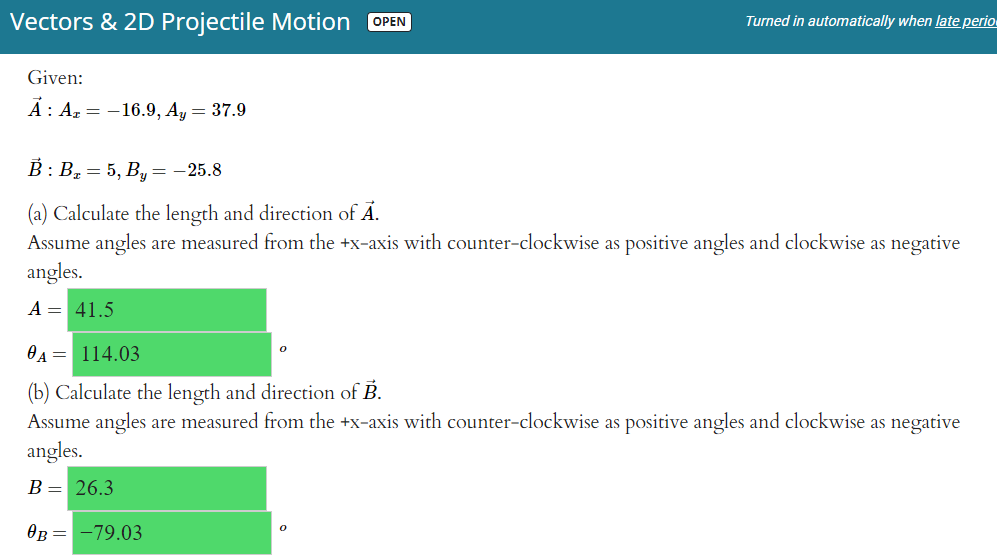 Solved Vectors \& 2D Projectile Motion Turned in | Chegg.com