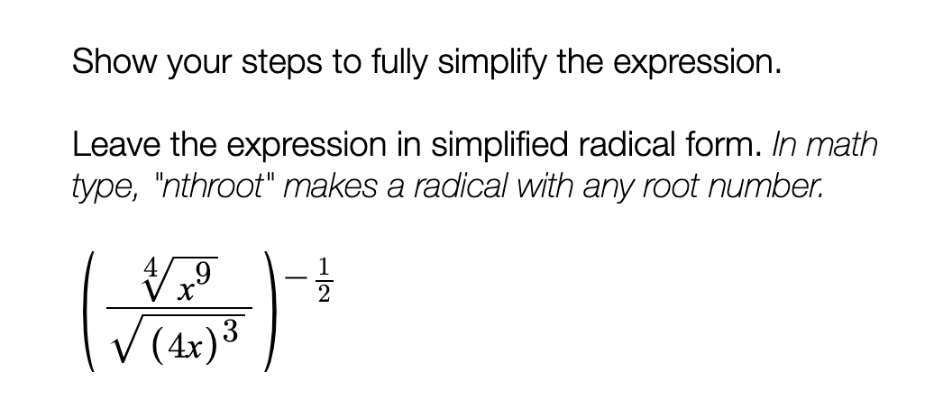 Solved Show your steps to fully simplify the expression. | Chegg.com