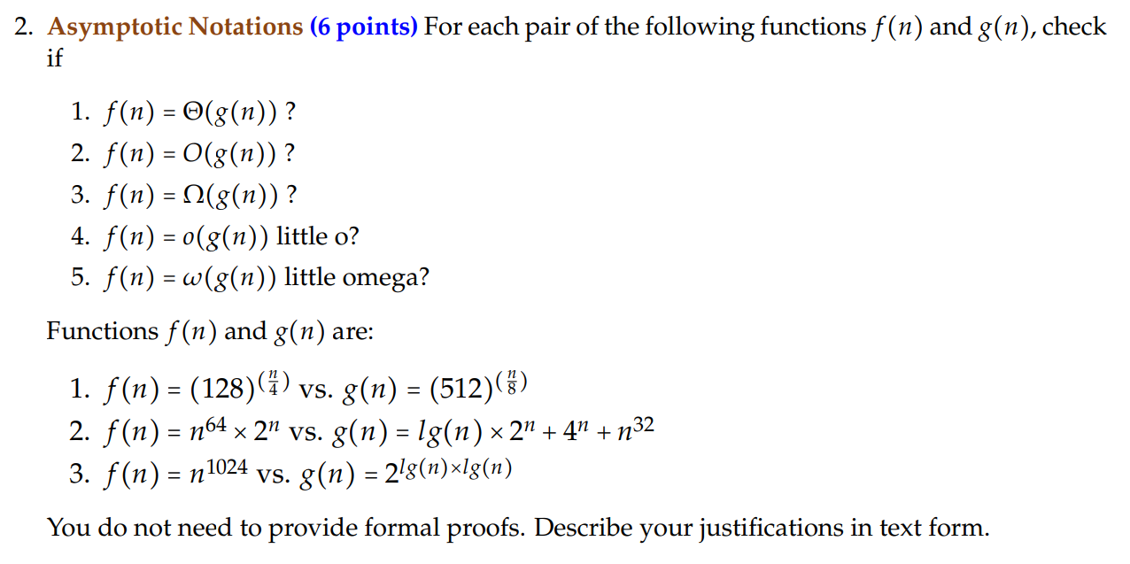Solved 2 Asymptotic Notations 6 Points For Each Pair Of