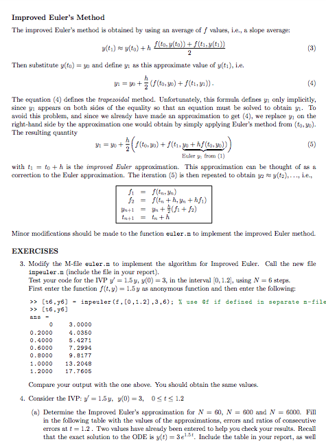 MAT 275 Laboratory 3 Numerical Solutions by Euler and | Chegg.com