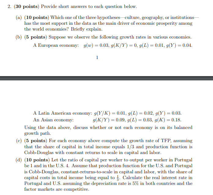 Solved 2. ( 30 points) Provide short answers to each | Chegg.com