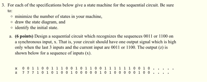 Solved 3. For each of the specifications below give a state | Chegg.com