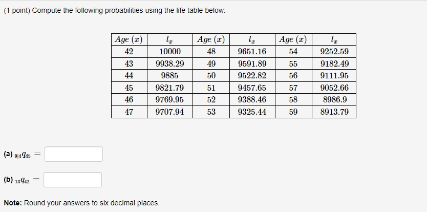 Solved (1 point) Compute the following probabilities using | Chegg.com