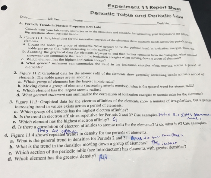 Experiment 11 Report Sheet Periodic Table and | Chegg.com Experiment 11 Report Sheet Periodic Table and | Chegg.com