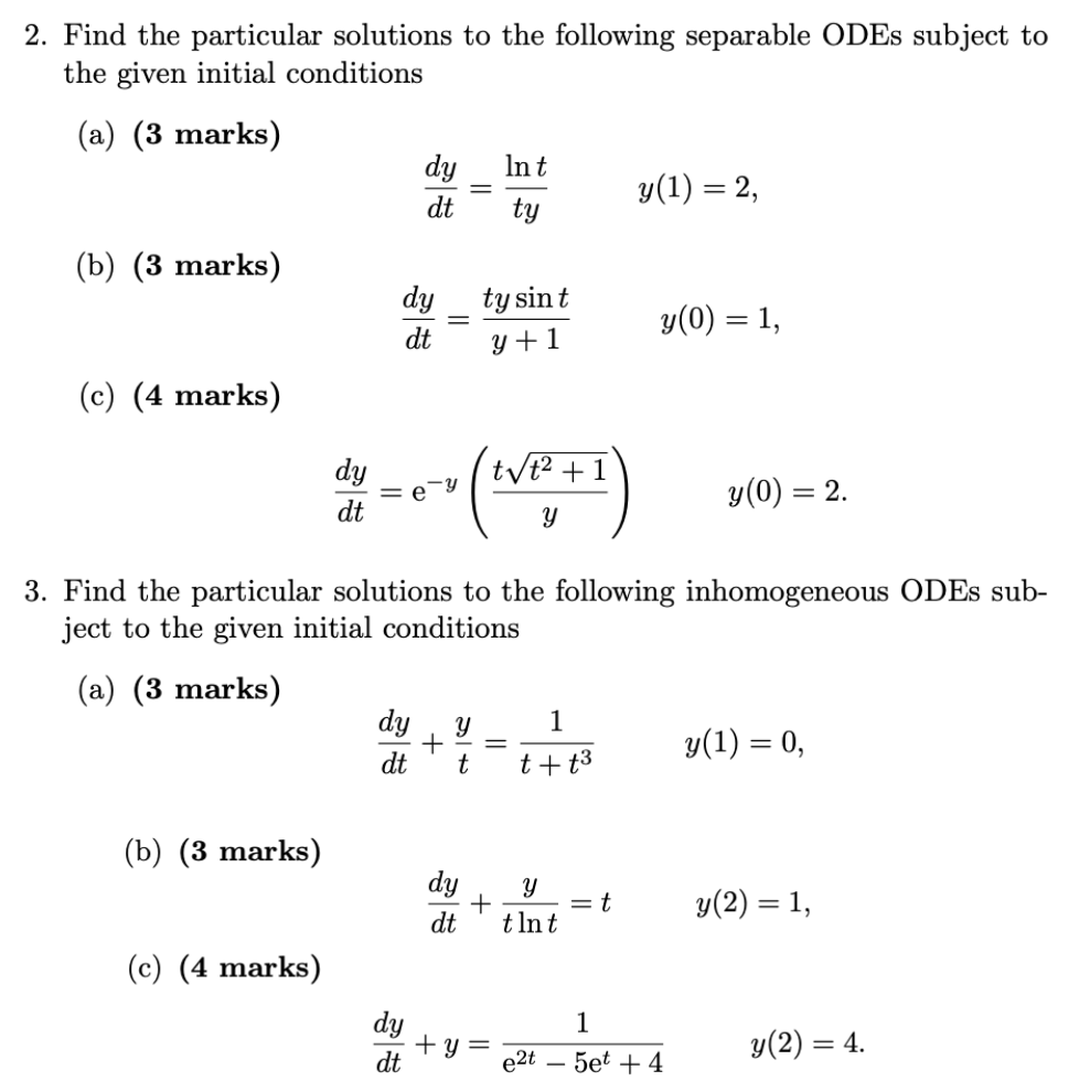 Solved Find the particular solutions to the following | Chegg.com