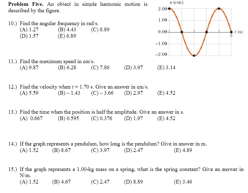 Solved Problem Five. An obiect in simple harmonic motion is | Chegg.com