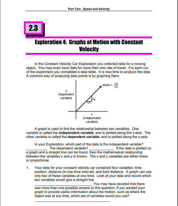 Solved Part Two: Speed and Velocity 2.3 Exploration 4: | Chegg.com