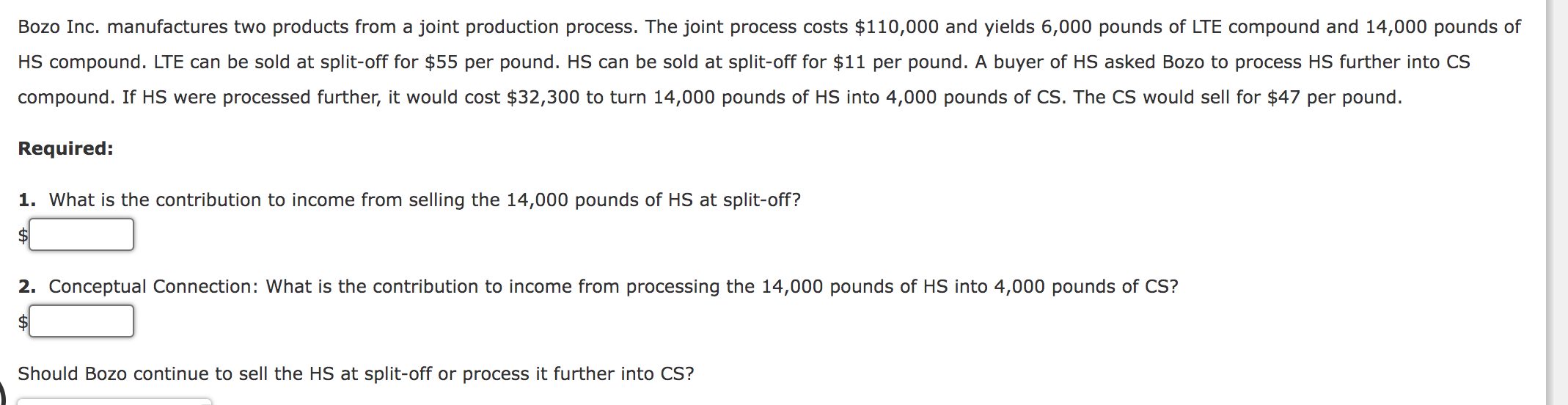 Solved Bozo Inc. manufactures two products from a joint | Chegg.com