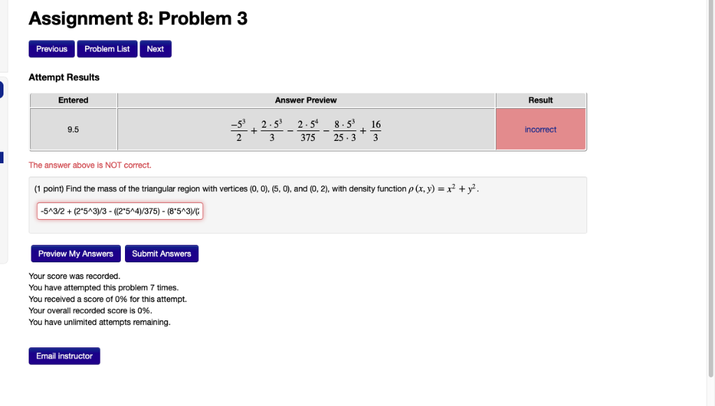 Solved Assignment 8: Problem 3 Previous Problem List Next | Chegg.com Solved Assignment 8: Problem 3 Previous Problem List Next | Chegg.com