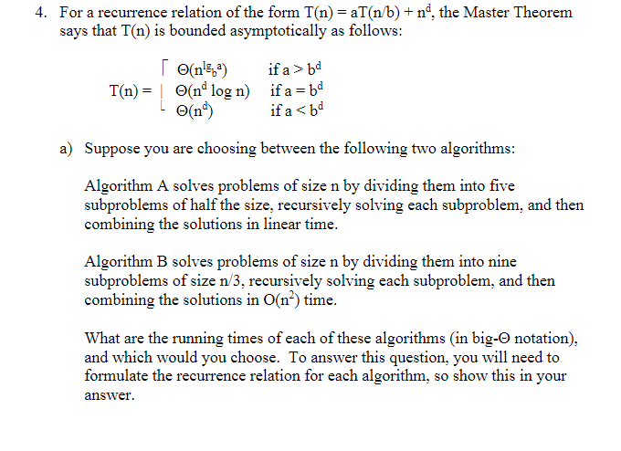 Solved 4. For a recurrence relation of the form | Chegg.com