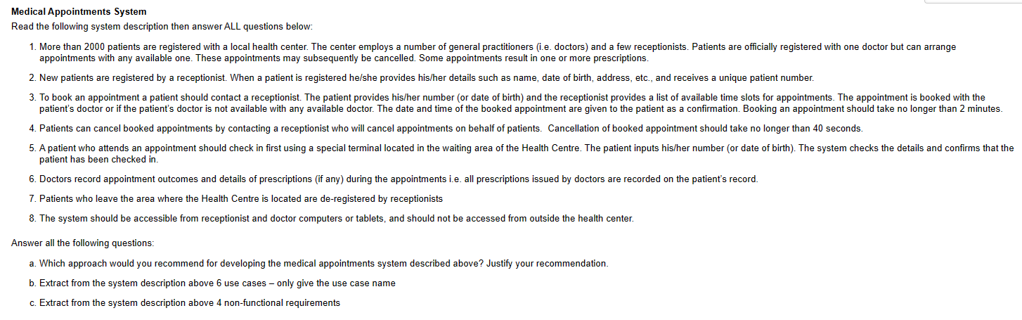 Solved Medical Appointments System Read the following system | Chegg.com