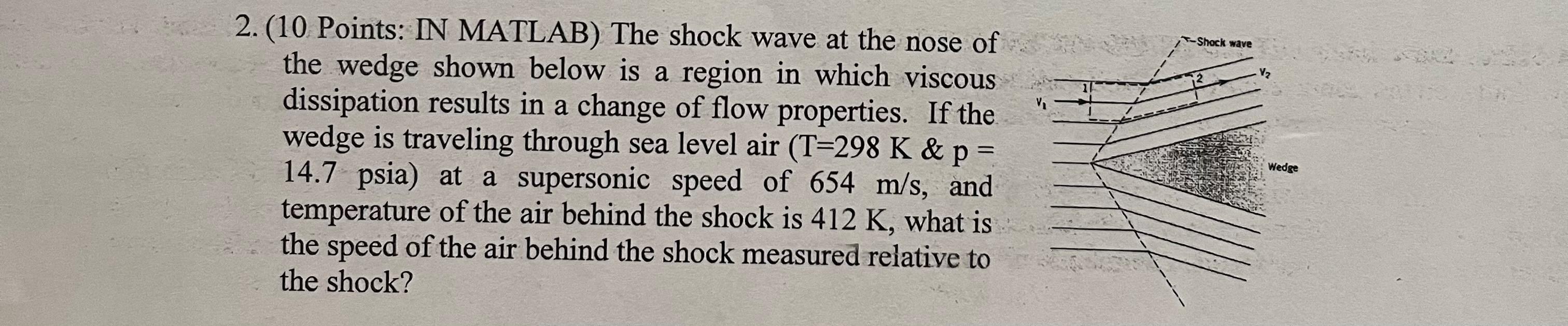Solved -Shock wave V2 2. (10 Points: IN MATLAB) The shock | Chegg.com