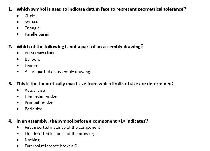 Solved • 1. Which symbol is used to indicate datum face to | Chegg.com