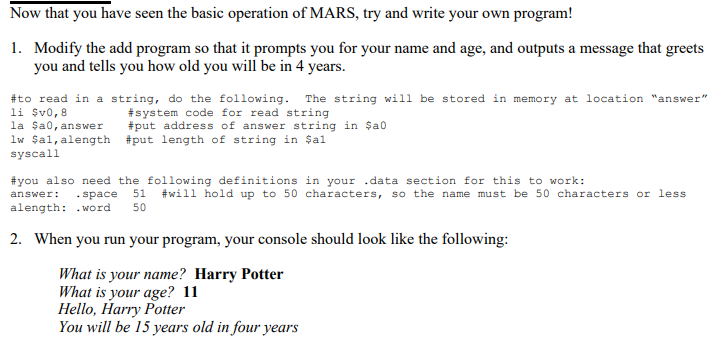 Solved Now that you have seen the basic operation of MARS, | Chegg.com