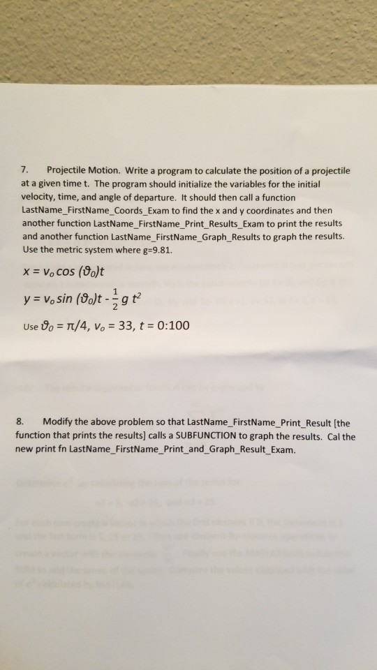 Solved 7 Projectile Motion Write A Program To Calculate