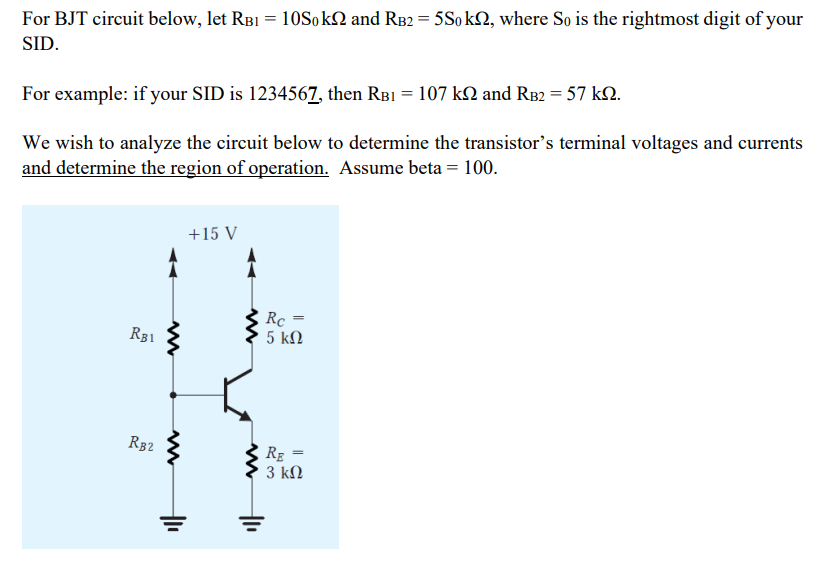 Solved For BJT circuit below, let RB1=10 S0kΩ and RB2=5 | Chegg.com