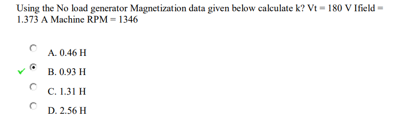 Solved Using the No load generator Magnetization data given | Chegg.com