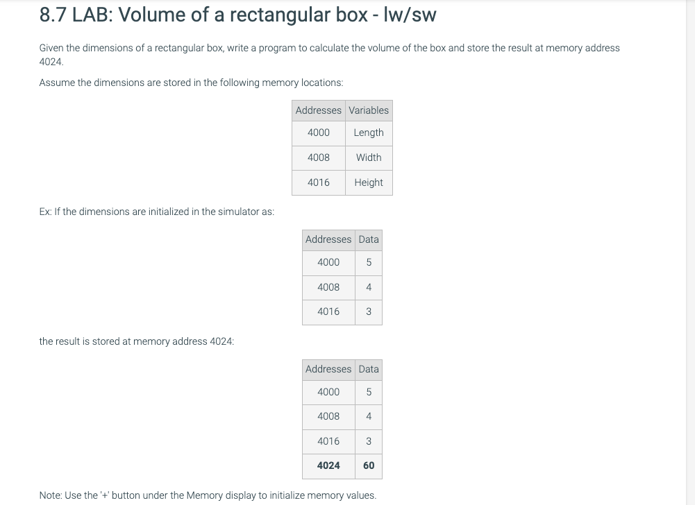 Solved 8.7 ﻿LAB: Volume of a rectangular box - ﻿lw/sw Given | Chegg.com